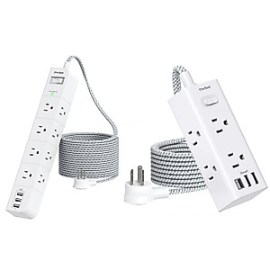 Power Strip Surge Protector - Widely Outlets with 3 USB Ports (1 USB C), Outlet Extender Strip with 5 Ft Extension Cord, Flat Plug, Wall Mount, Small Power Strip for Travel Office Dorm Home