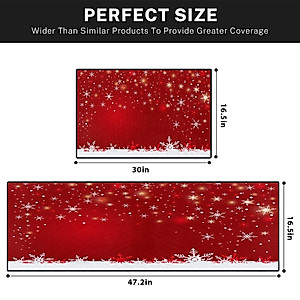 Tayney Christmas Kitchen Rugs and Mats Non Skid Washable Set of 2, Snowflake Red Snow Floor Mats, Xmas Runner Rug, Winter Kitchen Decor