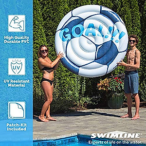 Swimline Inflatable Soccer Ball Ride-On Pool Float Blue/White, 60"