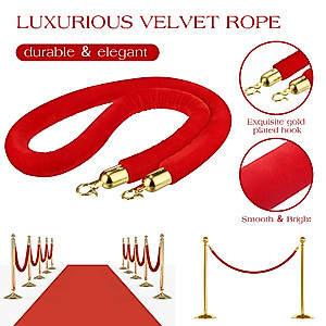 Nuogo 6 Pcs Velvet Stanchion Rope Red Carpet Party Decorations 5ft Crowd Control Velvet Ropes Safety Barrier with Gold Hook for Event Movie Theaters Grand Opening Hotel Christmas Party Supplies