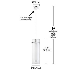 Globe Electric 64023 1-Light Pendant, Polished Chrome Finish, Clear Glass Shade with Frosted Glass Insert, E26 Base Socket, Pendant Light Fixture, Adjustable Height, Light Fixture Ceiling Hanging