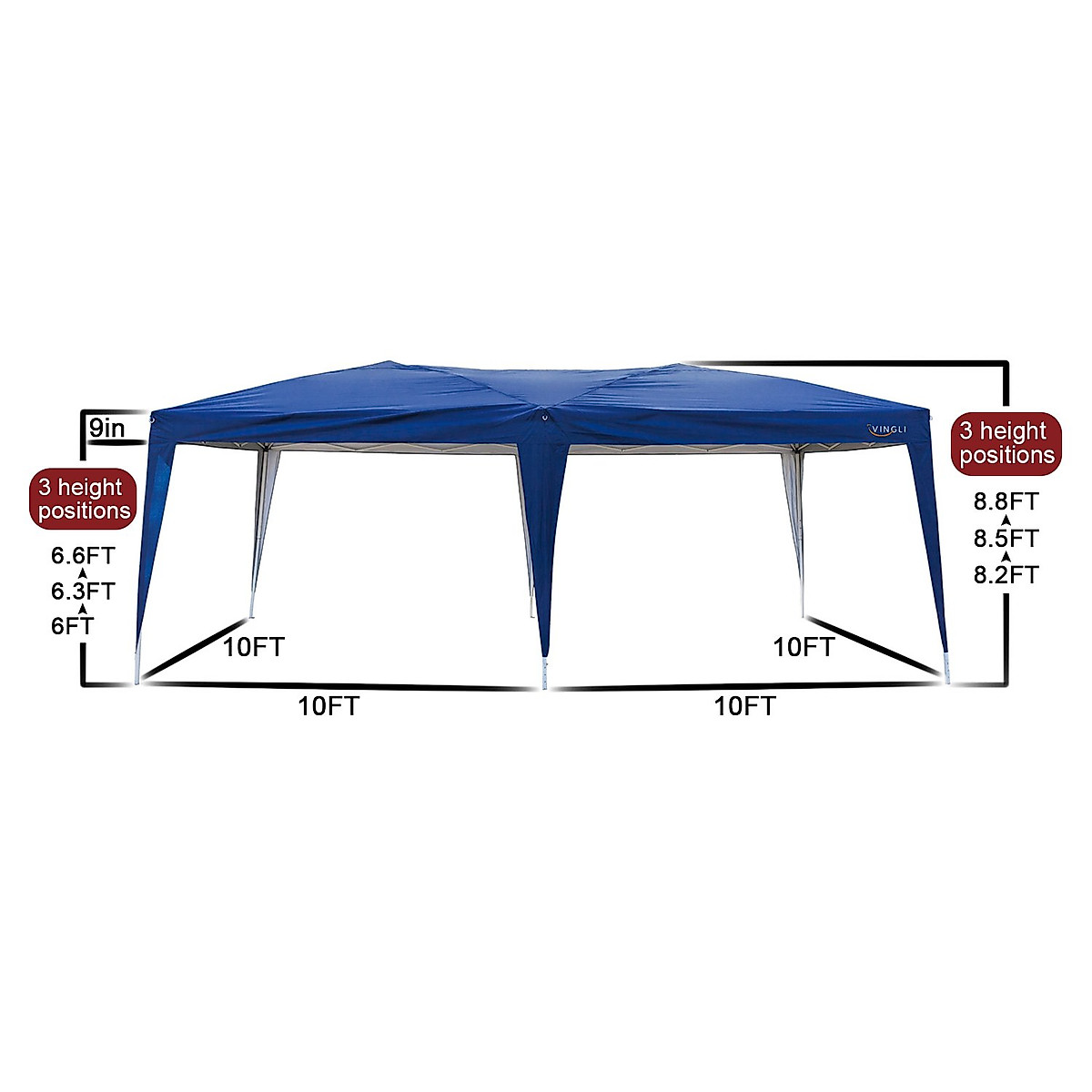 VINGLI 10x20 ft Pop Up Canopy Tent with 6 Sidewalls, Canopy 10x20 with Carry Bag, Outdoor Gazebo Canopy Tent Camping Tent, Patio Event Tent Outdoor Canopy Commercial Canopy (Blue)