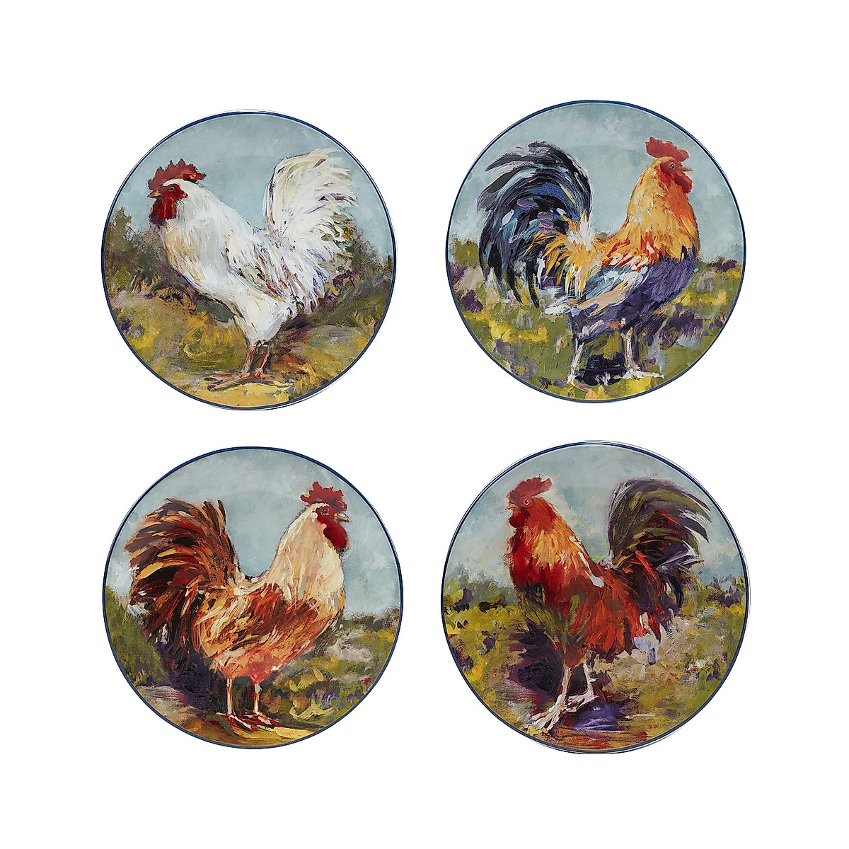Certified International Rooster Meadow 9" Salad/Dessert Plates, Multicolored, Medium, Set of 4
