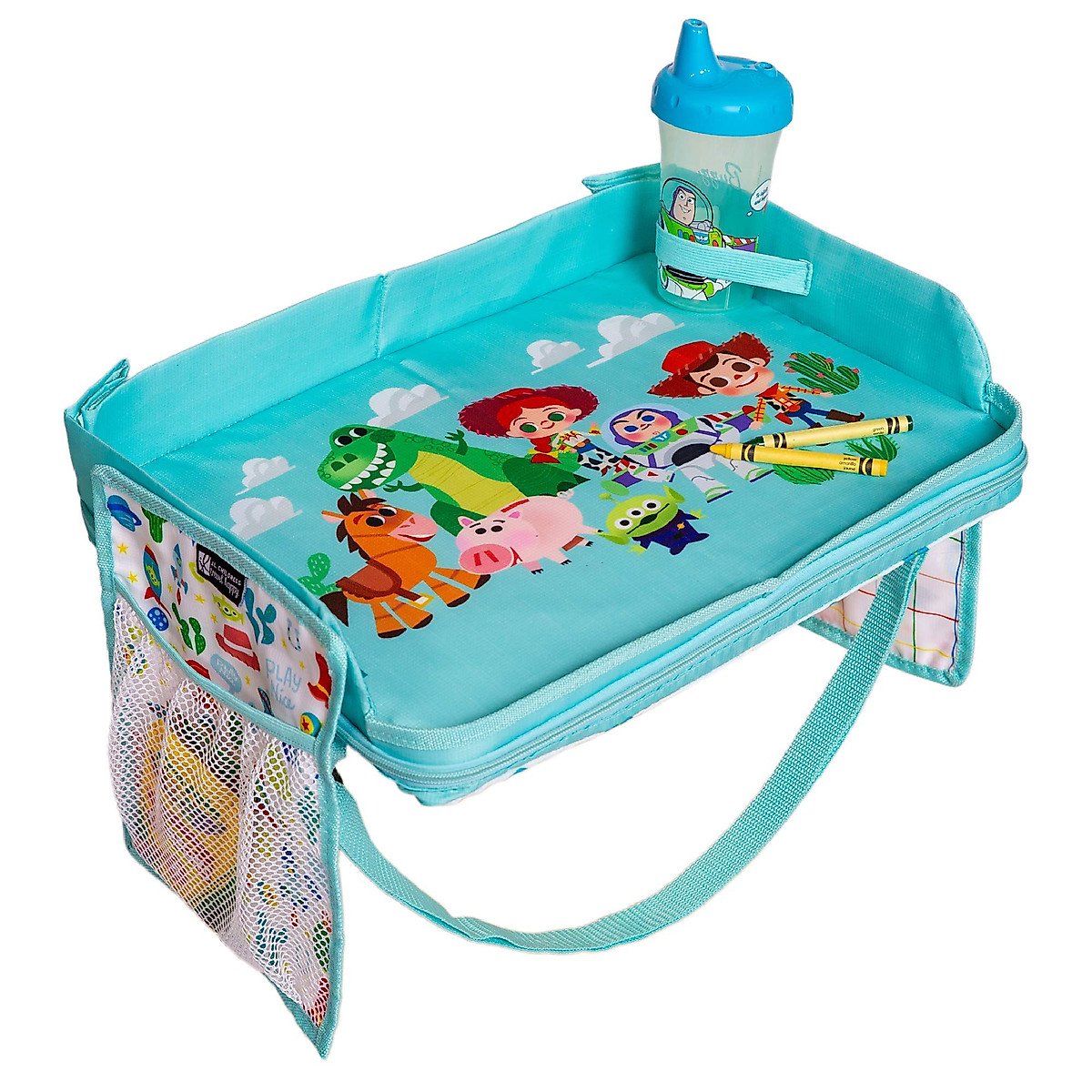 J.L. Childress Disney Baby 3-in-1 Travel Tray & iPad Tablet Holder - Car Seat Lap Tray for Toddlers, Kids - Use on Airplanes, Road Trips, Lap Desk - Tablet Holder and Carry Bag - Toy Story