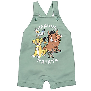 Disney Lion King Simba Timon Pumbaa Newborn Baby Boys French Terry Short Overalls T-Shirt & Hat 3 Piece Outfit 3-6 Months