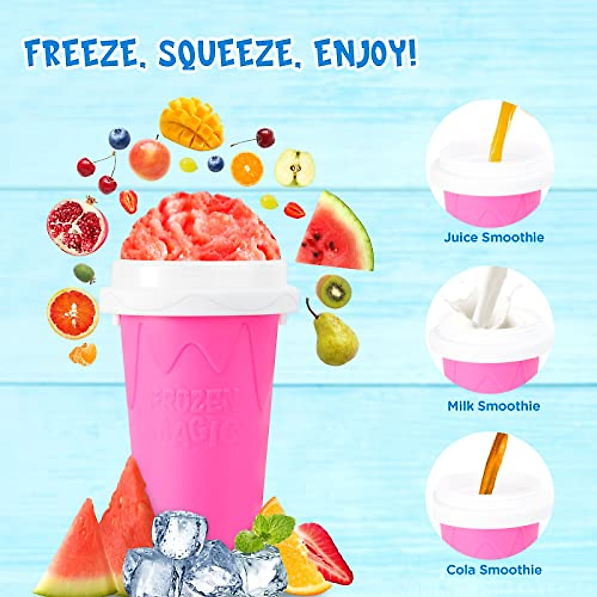 Slushy Cup Slushie Cup, Slushy Maker Cup, Quick Frozen Magic Squeeze Cup, Double Layer Slush Cup Squeeze, Homemade Summer DIY Milk Shake Ice Cream Maker, Cool Stuff Birthday Gifts for Kids (Pink)