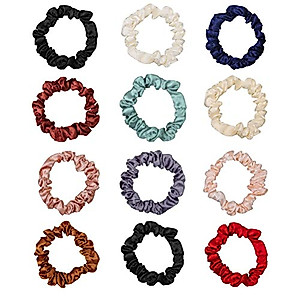 12Pcs Satin Elastic Hair Bands, Comfortable Silk Hair Scrunchies Skinny Hair Ties Ropes Elastics Ponytail Holders for Women Girls Hair Accessories Gift