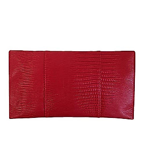 JNB Lizard Pattern With Crystal Envelope Clutch, Red