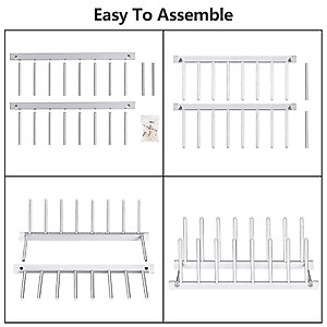 Aluminum Dish Plates Holder, Pot Lid Holder Organizer Bowl Cup Book Cutting Board, Drying Rack Stand Drainer Storage Holder, Rust Proof Organizer of Kitchen Cabinet (Silver)