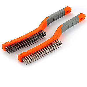 MAXMAN Wire Brushes, Stainless Steel Wire Brush and Carbon Steel Bristles Brush Set, Heavy Duty Wire Brushes for Cleaning Rust, Concrete, Wielding, Paint Removal, 14" Long Plastic Handle, Large,2 Pcs