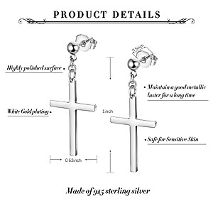 Sllaiss 925 Sterling Silver Cross Dangle Earrings For Men Women Unisex Silver Cross Dangling Earrings Christian Cool Drop Earrings Christian Jewelry