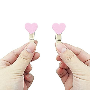 FAZHBARY Pink Heart Clothespins Mini Wooden Clothespins with Jute Twine Small Valentine's Day Decorative Wood Peg Pin Craft Clips for Pictures Photo Memo Card