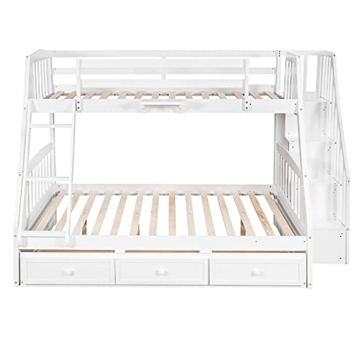 BIADNBZ Twin-Over-Full Bunk Bed with 3 Drawers, Storage Staircase and Ladder, Convertible 2 in 1 Wood Bedframe for Bedroom, Dorm, for Teens, Adults, White
