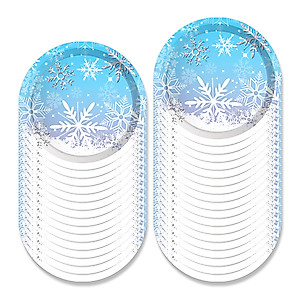 Winter Party Decorations, Snowflake Party Decorations, Christmas Party Decorations Include Blue Snow Party Plate, Dessert Plates, cups, Napkins (16 Guests)