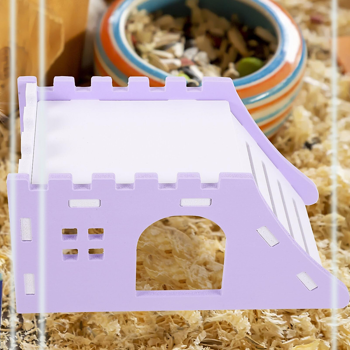 POPETPOP Guinea Pig Hamster Ladder House Plastic Rabbit Hideout Bunny Houses Small Chicken Castle Pet Rats Habitat Hedgehogs Chinchilla Climbing Play Hut for Indoor Pet Cage Violet