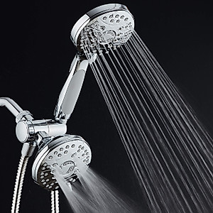AquaSpa High Pressure 48-mode Luxury 3-way Combo – Dual Rain & Handheld Shower Head – Extra Long 6 Foot Stainless Steel Hose – Anti Slip Grip – All Chrome Finish – Extra Wall Bracket