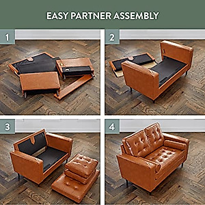 Edenbrook Lynnwood Upholstered Loveseat - Small Loveseat - Camel Faux Leather Loveseat - Living Room Furniture - Mid-Century Modern Loveseat - Includes Bolster Pillows