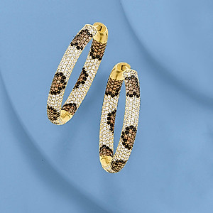 Ross-Simons 3.23 ct. t.w. Multicolored CZ Leopard Inside-Outside Hoop Earrings in 18kt Gold Over Sterling