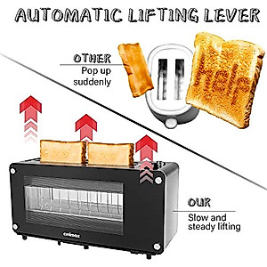 Toaster 2 Slice, CUSIMAX Toaster Long Slot with Glass Window Bagel Toasters, Artisan Bread Toaster Stainless Steel Wide Slot with Automatic Lifting, Slide-out Glass Panel and Removable Crumb Tray, Black Toaster