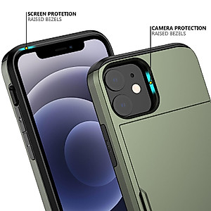 Nvollnoe for iPhone 12 Mini Case with Card Holder Heavy Duty Protective Dual Layer Shockproof Hidden Card Slot Slim Wallet Case for iPhone 12 Mini for Men&Women(Green)