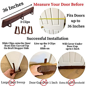 Evelots Cold, Hot Air Door Draft Stopper - Strong Metal Clips - Block Cold Air, Noise, Dust - Warm & Quieter Home- No Need to Bend Down- 36 Inch Wide - for Door Gaps up to 1 Inch - Save Energy