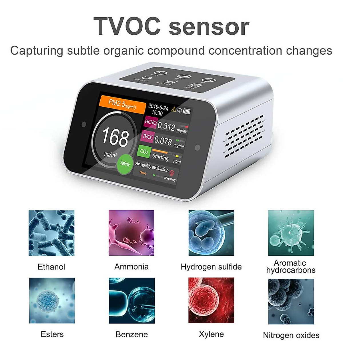 BRWISSEN A18 Air Quality Monitor Indoor Co2 Meter Dust PM2.5 PM1 PM10 Particle Counter HCHO Formaldehyde TVOC Detector AQI Pollution Tester Home with Data Record