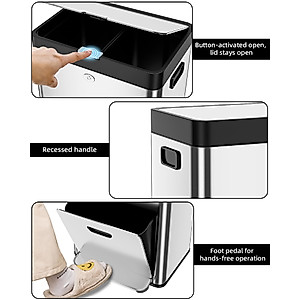 Vertical Trash Can - 2 Tiers 14 Gal Stainless Steel Tall Trash Can with Recycle Combo for Office Indoor