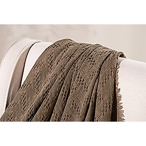 KASENTEX 100% Cotton Throw Blanket Soft Knitted(Brown, 60x50)