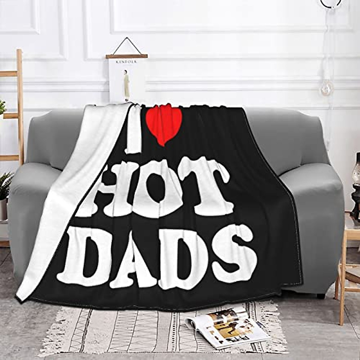 I Love Hot Dads I Heart Hot Dads Blanket Gifts Funny Throw Blanket Flannel Blanket Ultra-Soft Blanket Fuzzy Blanket Plush Blanket Soft Cozy Lightweight Blanket for Sofa Bed 40"x30"