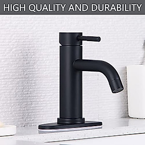 WOEN-FLOW Matte Black Bathroom Faucet Sink Faucets Vanity Vessel Faucet & Deck Plate 1 or 3 Hole Washroom Taps Lavatory Faucet Stainless Steel cUPC Certified Single Hole Handle