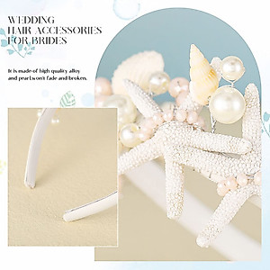 Unicra Silver Starfish Headband Silver Pearl Bridal Hair Band Sea Shell Hair Hoop Beach Wedding Hair Accessories for Women and Girls