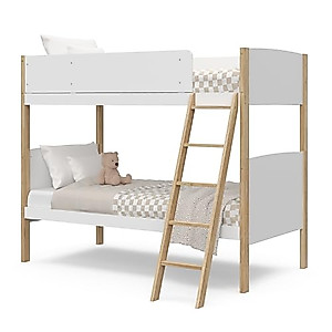 Storkcraft Next Delray Twin-Over-Twin Convertible Bunk Bed (White with Natural) – Modern, Stylish, 2-Tone Bunk Bed for Kids Bedroom