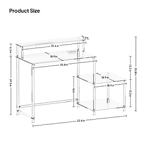 Eglaf Acrylic Desk with Printer Space - Home Office Desk Computer Desk with Power Outlet, Monitor Stand, for Study Working Writing Gaming, 44.5'' L x 18.9'' W x 35.8'' H, Clear
