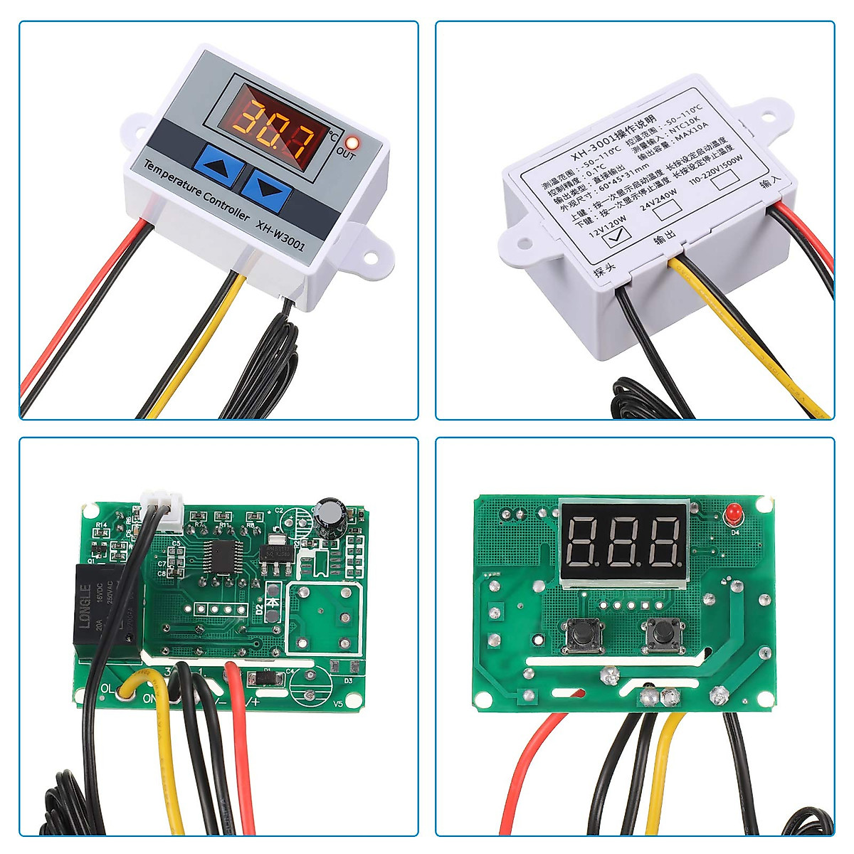 XH-W3001 Digital LED Temperature Controller Module Digital Thermostat Switch with Waterproof Probe Programmable Heating Cooling Electronic Thermostat Range from -50℃ to 110℃ (12V 10A 120W) (2 Pieces)