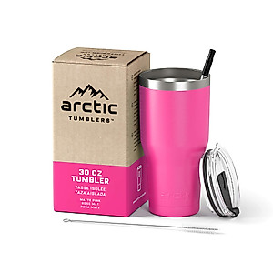 Arctic Tumblers | 30 oz Matte Pink Insulated Tumbler with Straw & Cleaner - Retains Temperature up to 24hrs - Non-Spill Splash Proof Lid, Double Wall Vacuum Technology, BPA Free & Built to Last