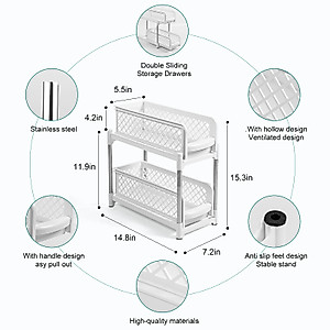 hoyiolad Under Sink Organizers and Storage,2 Tier Easy Access Sliding Drawer Bathroom Organizer,Multi-purpose Under Sink Organizer,Bathroom Counter Organizer,Kitchen Organization and Storage,White
