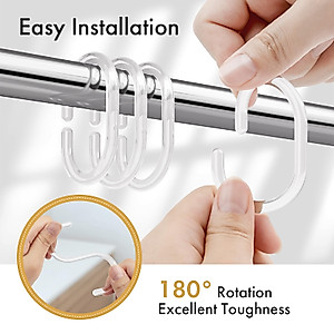 Amazer Plastic Shower Curtain Rings Hooks, Shower Curtain Hooks Rings, 24 Pcs Shower Hooks for Shower Curtain, C Shaped Shower Rings for Curtain, Clear Shower Curtain Rings for Bathroom Shower Rod