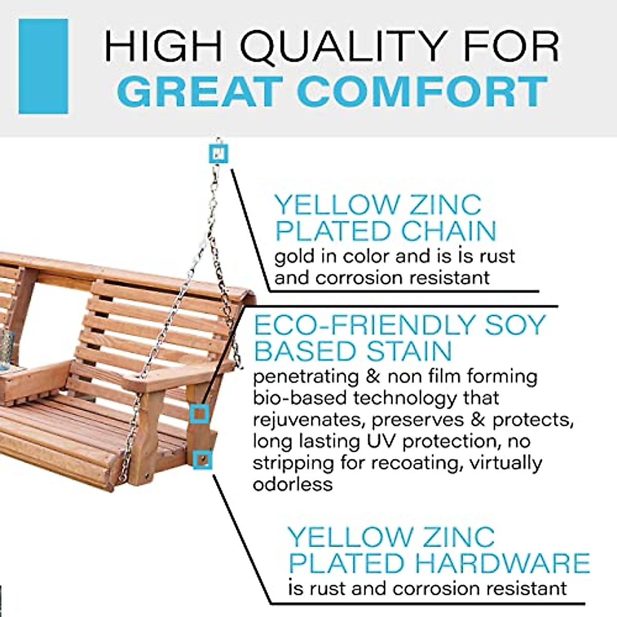 Porchgate Amish Heavy Duty 800 Lb Rollback Console Treated Porch Swing with Hanging Chains (Cedar Stain)