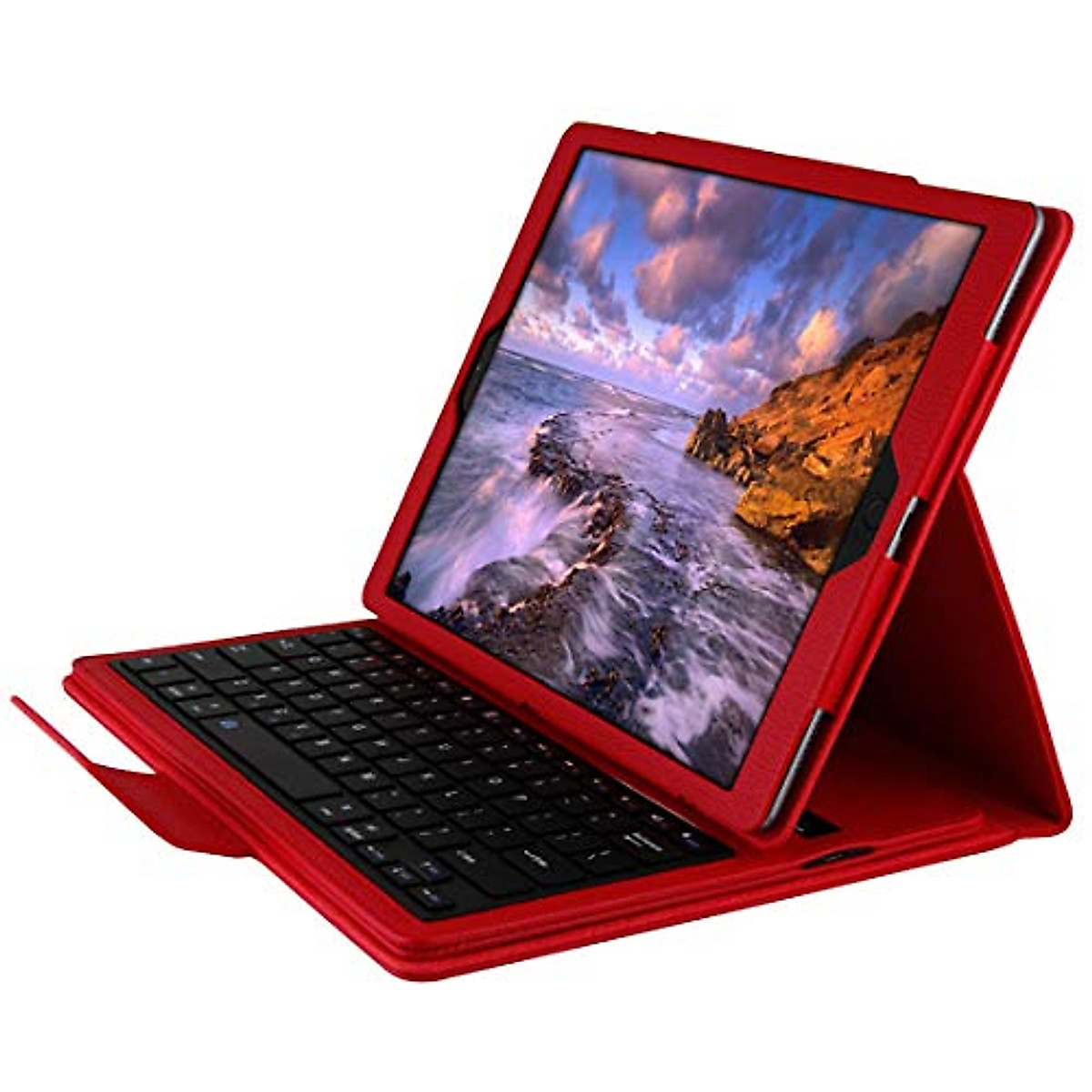 Lrufodya Keyboard Case for iPad Pro 12.9 Wireless Detachable Keyboard, Separable PU Leather Case Cover Magnetically Keyboard for iPad Pro 12.9 (for iPad 12.9(2015/2017), Red)