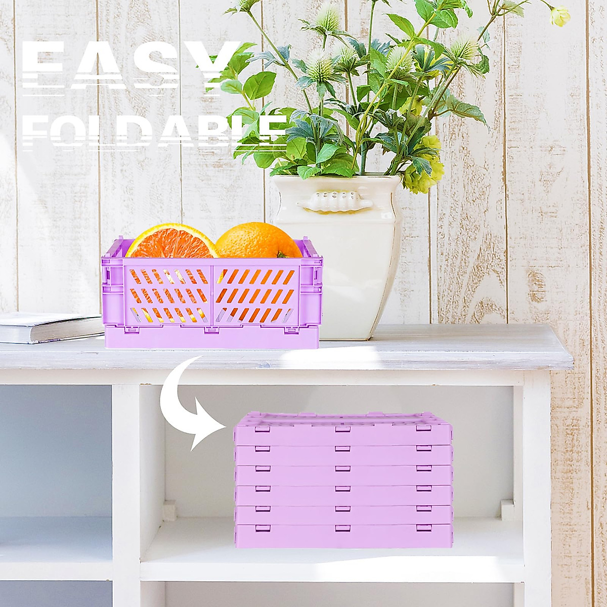 Tixill 2-Pack Mini Foldable Plastic Baskets for Organizing and Storage, Collapsible Storage Crate for Home Kitchen Bedroom Bathroom Office (5.9x3.8x2.2, Purple)