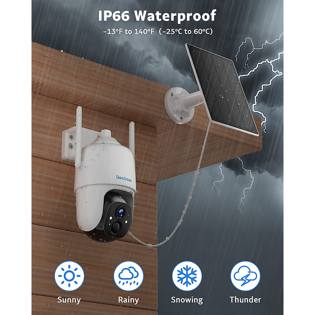 Bestsee Solar Security Camera Outdoor, 2K 360° View PTZ 2.4G Wireless Cameras for Home Security with Mobile App, Spotlight & Siren/3MP Color Night Vision/2-Way Talk/AI Motion Detection/SD/Cloud