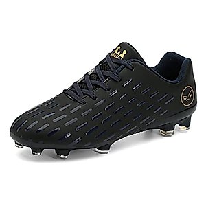 TOLLN Men Firm Ground Outdoor Soccer Cleats Youth Football Shoes SC22035-Black-41