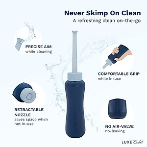 LUXE Bidet Portable Travel Bidet - 450-mL Capacity, Non-Slip, Ergonomic Bottle with Retractable Nozzle and High-Quality Storage Bag