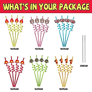 24 Fire Truck Party Favors Drinking Straws for Fire Truck Birthday Party Supplies with 2 PCS Straws Cleaning Brush