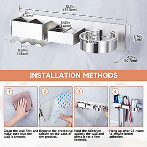 Hair Dryer Holder Wall Mounted, Blow Dryer Holder, Stainless Steel Hair Dryer and Straightener Holder, Hair Tool Organizer for Hair Dryer, Curling Iron Holder, Adhesive Hairdryer Holder for Bathroom