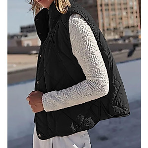 Veatzaer Womens Oversized Puffer Vest Cropped Quilted Stand Collar Lightweight Jacket Sleeveless Button Down Tops