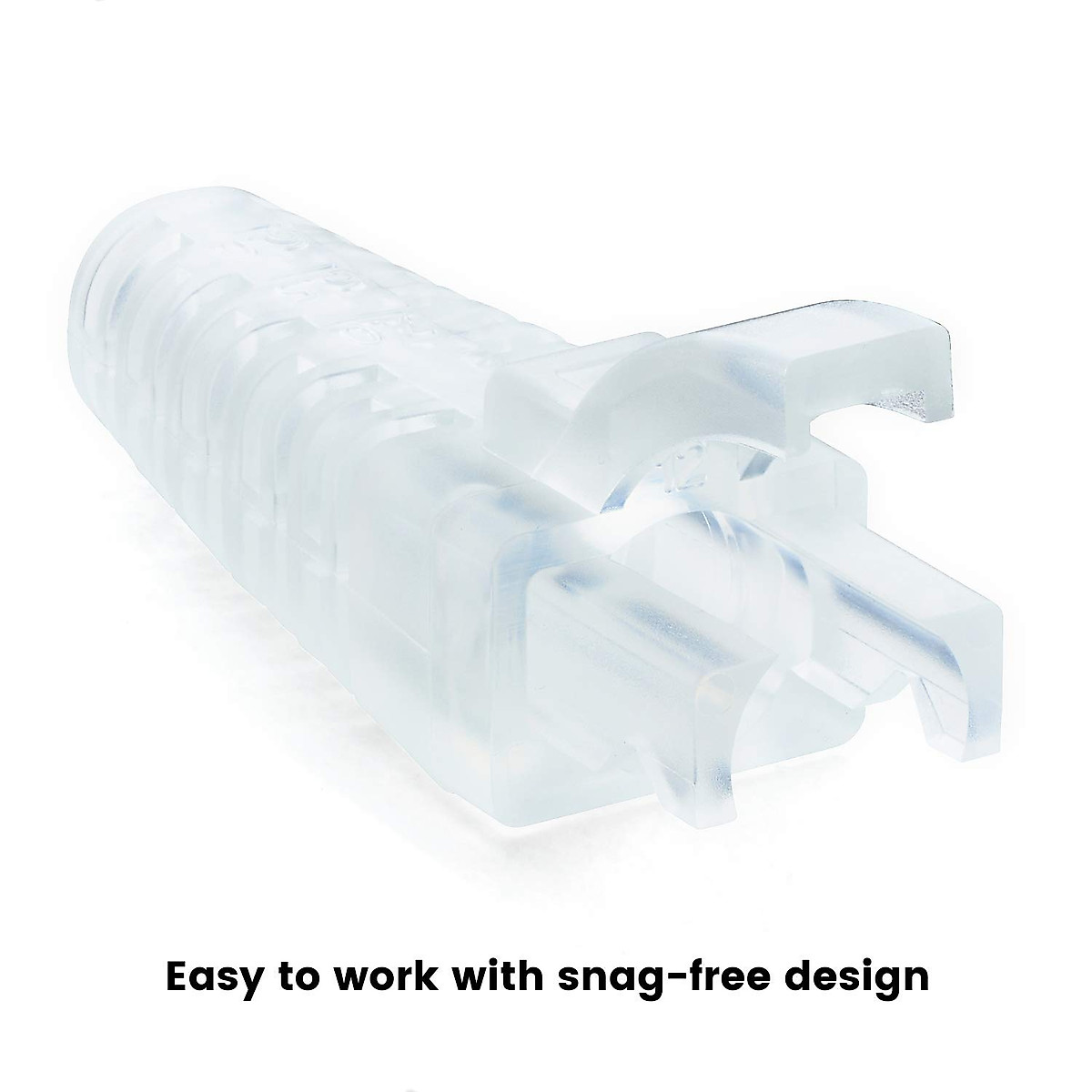 trueCABLE RJ45 Strain Relief Boots, Large 5.5 to 7.0mm Cut-to-Fit PVC Plug Cover, Transparent, 100 Pieces