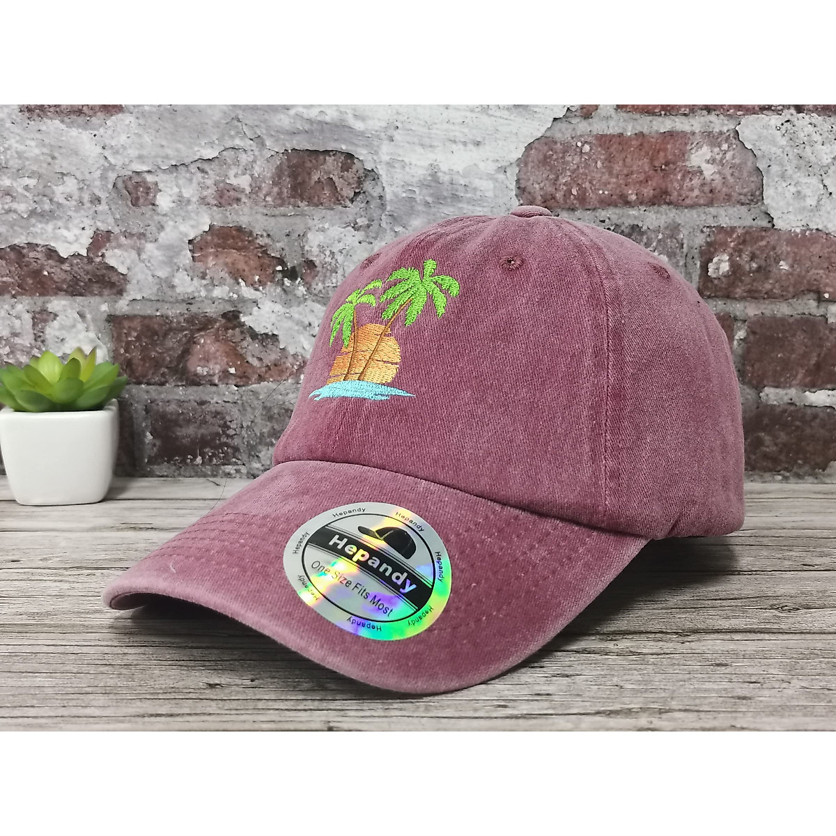 Hepandy Palm Tree Embroidered Burgundy Baseball Caps for Men Women, Outdoor Embroidery Summer Beach Trucker Hat Dad Hats