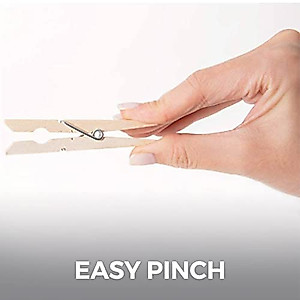 Home Genie Large Wooden Clothespins, 2.9", Natural Birchwood Rust and Moisture Resistant Clothes Pegs, Durable Wood Clothing Pins, Strong Grip, Laundry Clothesline, Bag Clips, Crafts, Photos, 25 Pack