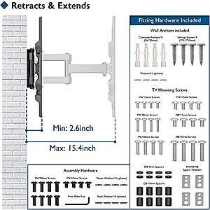 BONTEC Full Motion TV Wall Mount for 32-85 inch LED LCD OLED TVs, Swivel Tilt Level TV Mount Bracket with Articulating Dual Arms Hold up to 132lbs, Max VESA 600x400mm, Fits 12” 16" Studs